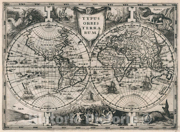 Historic Wall Map : World Atlas Map, Typus orbis terrarum 1636 - Vinta ...