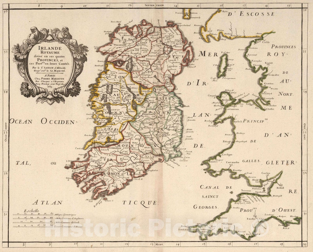 Historic Map : World Atlas Map, Ireland Kingdom. 1665 - Vintage Wall A ...