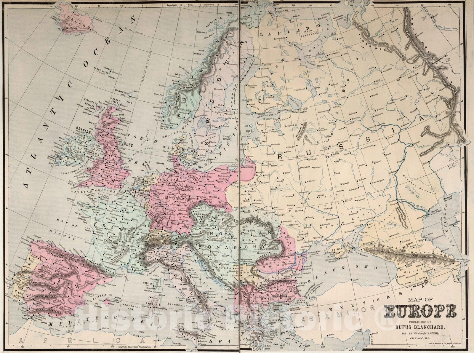 Historic Map : Map of Europe. Published by Rufus Blanchard, 1896 - Vin ...