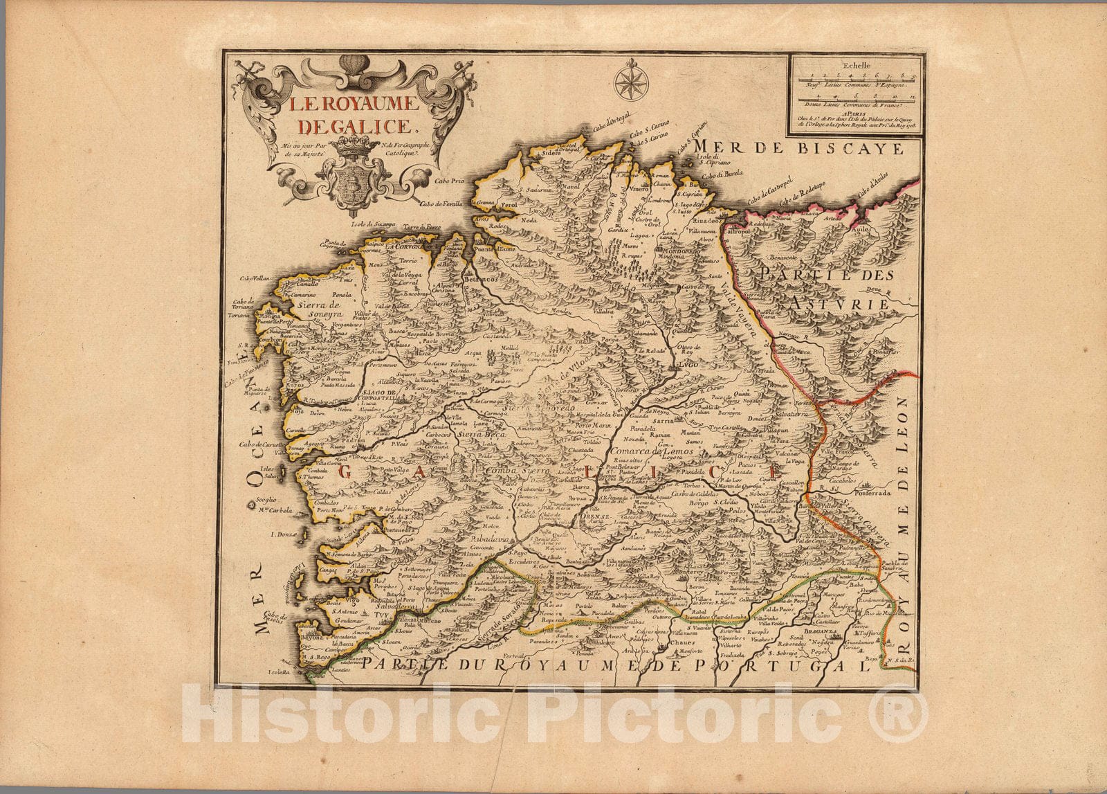 Historic Map : spain, Galicia, SpainLe Royaume De Galice. 1708 , Vinta ...