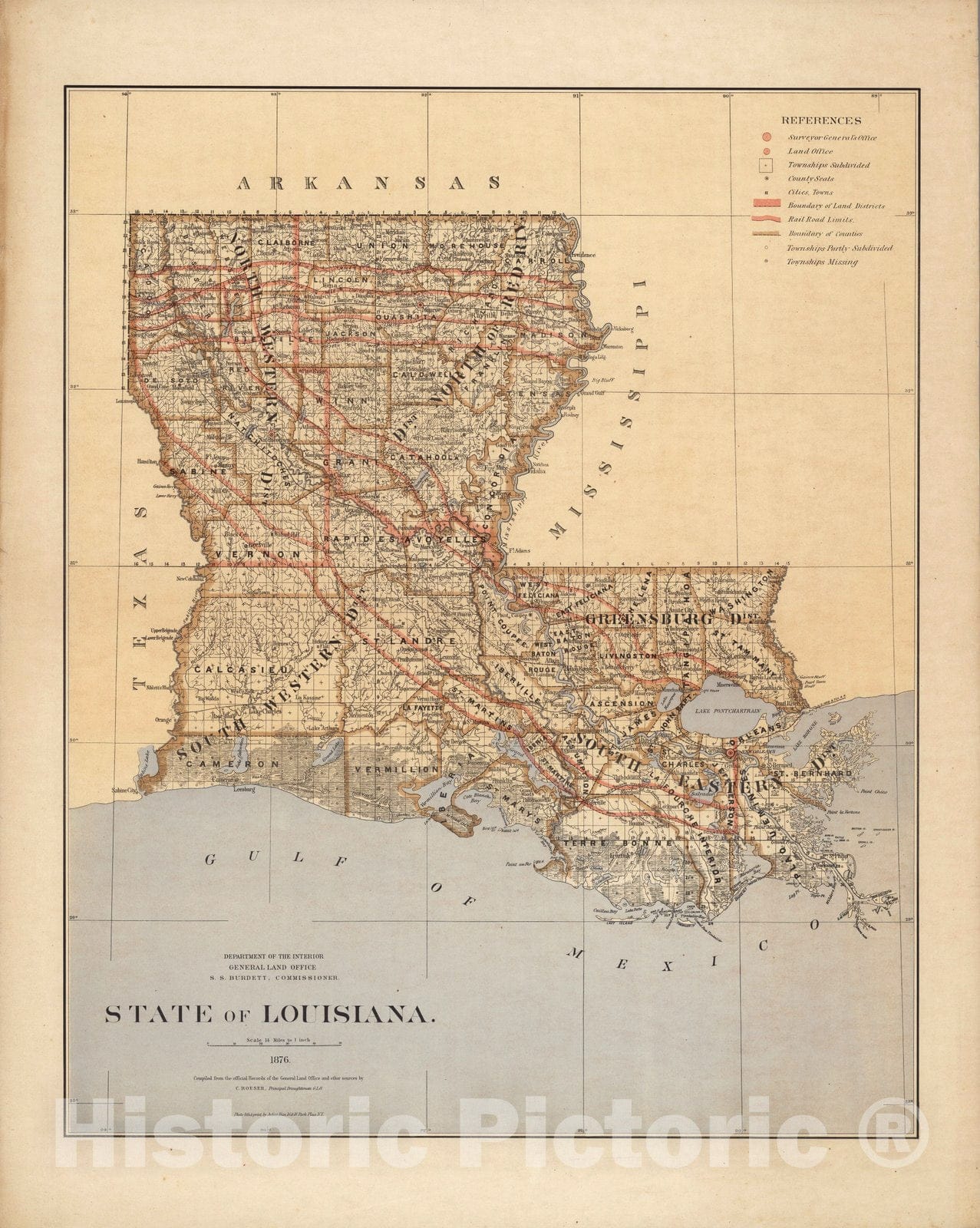 Historic Map : State of Louisiana 1876 - Vintage Wall Art – Historic ...