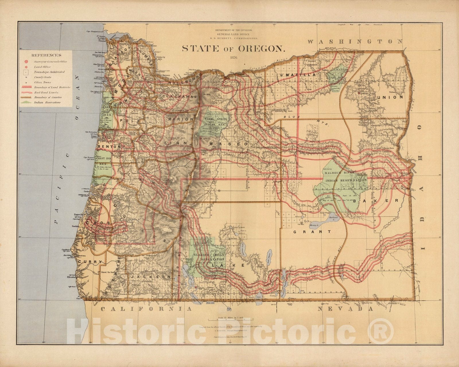 Historic Map : State of Oregon 1876 - Vintage Wall Art – Historic Pictoric
