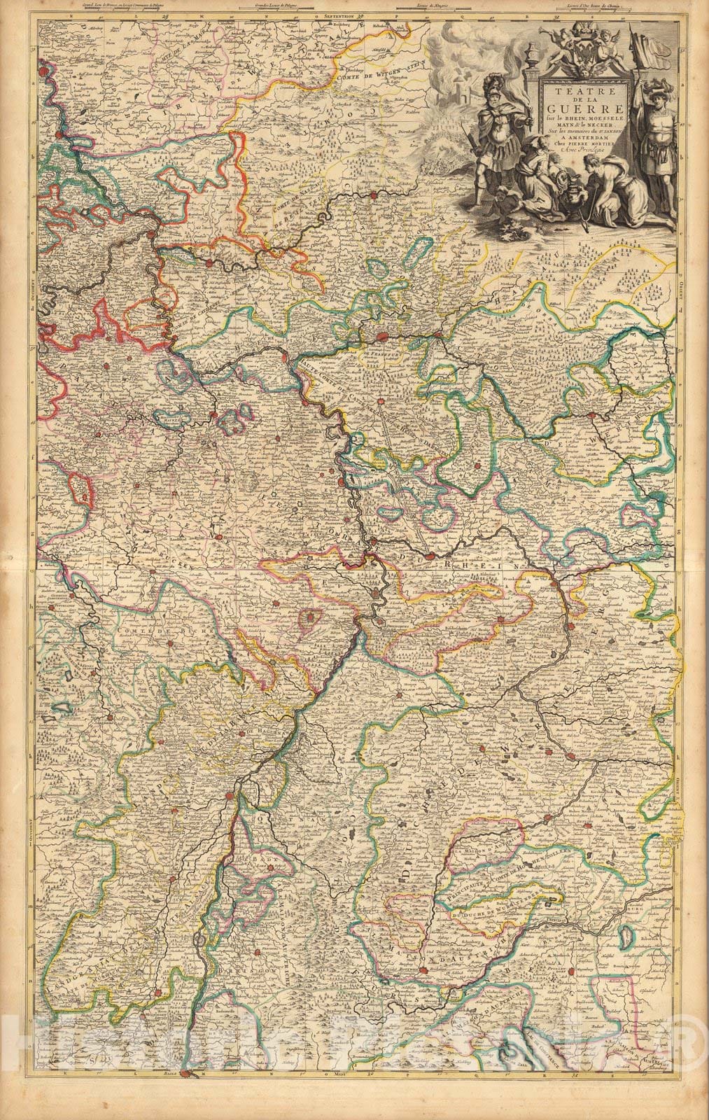 Historic Wall Map : Rhine River , GermanyTeatre de la Guerre fur le Rh ...