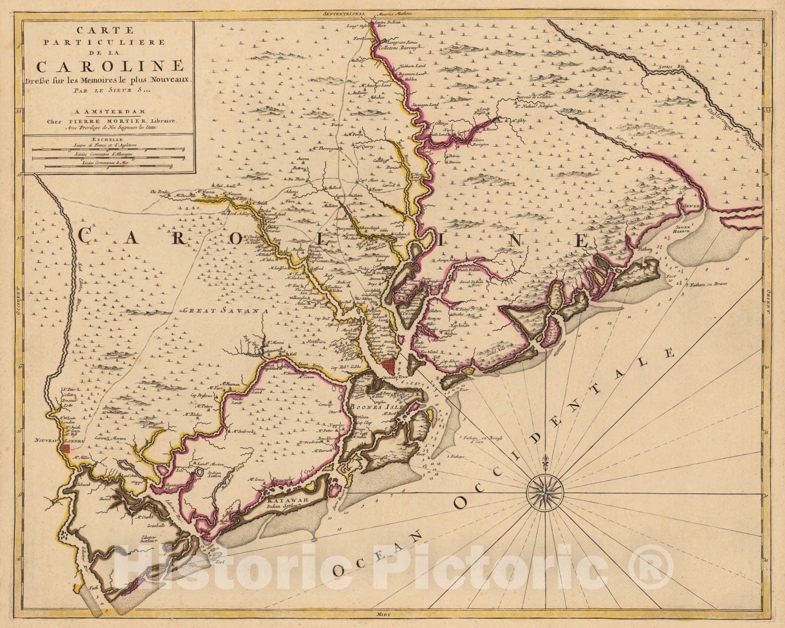 Historic Map : South Carolina,Carte Particuliere de la Caroline. 1708 ...