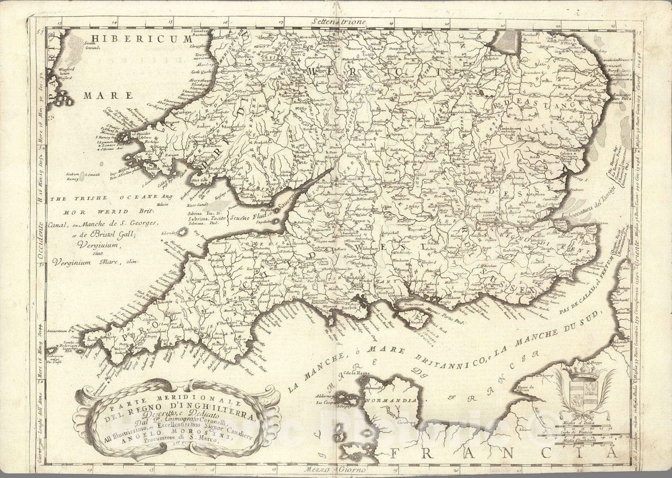 Historic Map : England,Parte meridionale del Regno D'Inghilterra 1697 ...