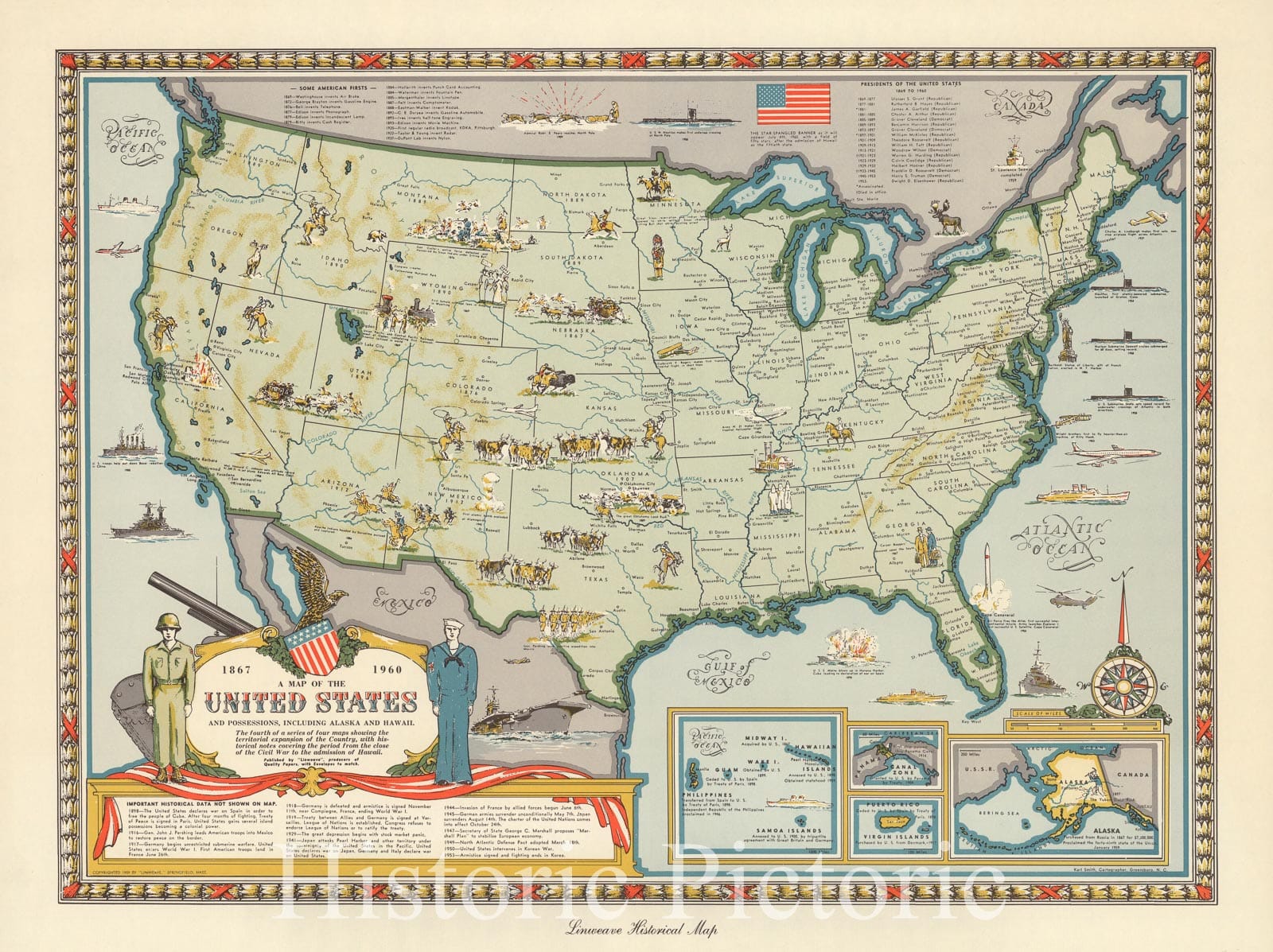 Historic Map : the United States and possessions, 1959 - Vintage Wall ...