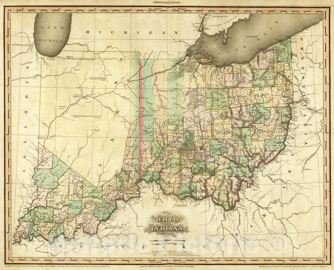 Historic Map : World Atlas Map, Ohio and Indiana. 1823 - Vintage Wall ...