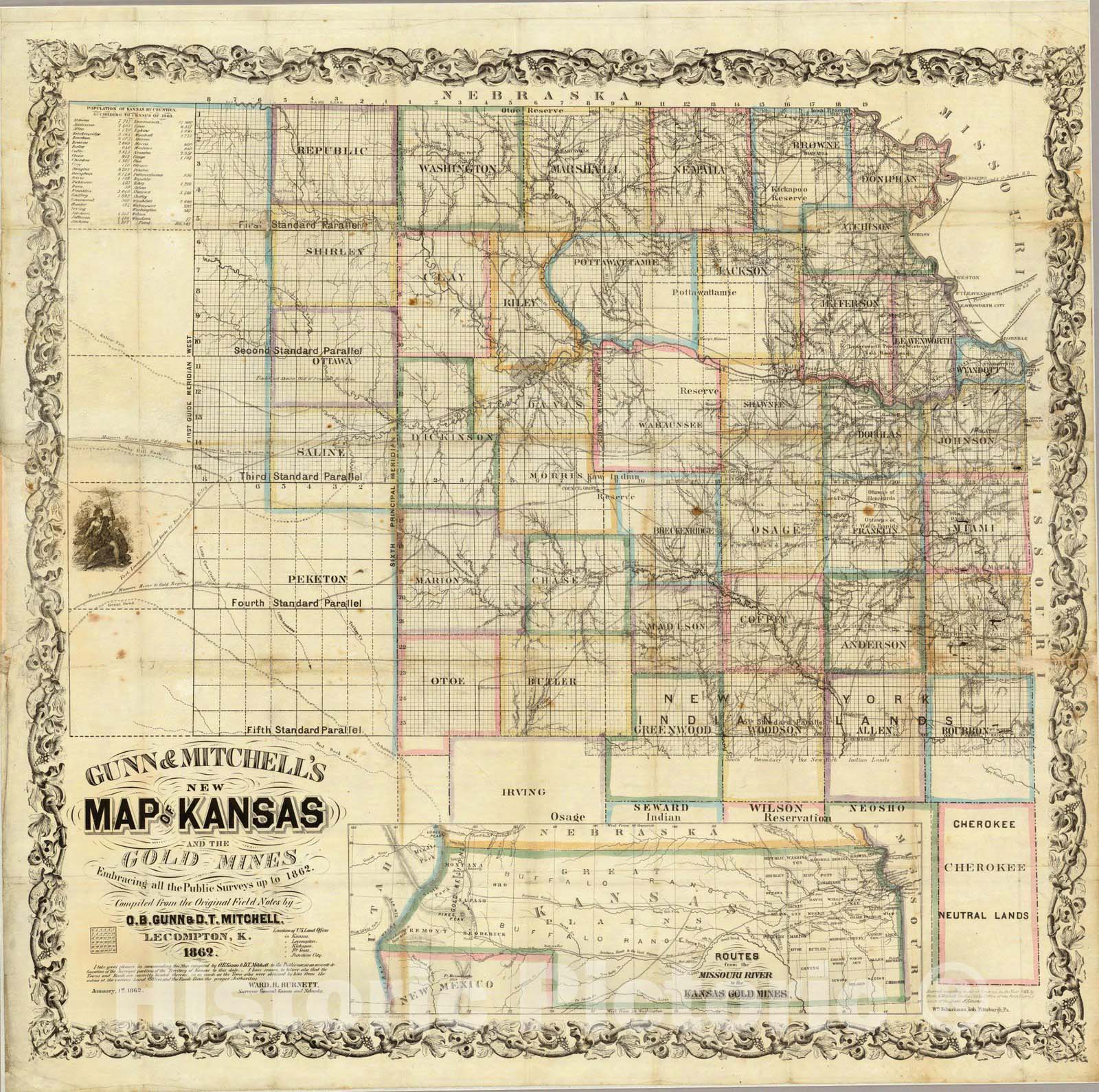 Historic Map : Pocket Map, Kansas And The Gold Mines. 1862 - Vintage W ...