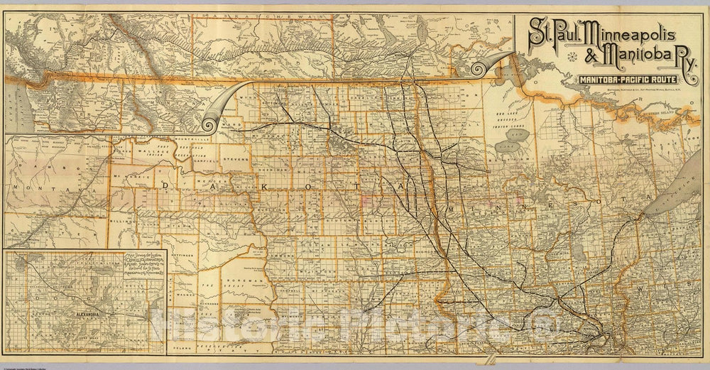 Historic Map - Timetable Map, St. Paul, Minneapolis & Manitoba Ry. 188 ...