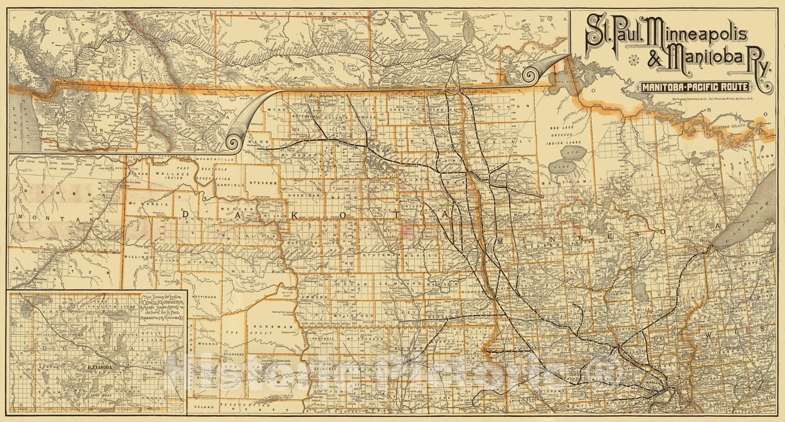 Historic Map - Timetable Map, St. Paul, Minneapolis & Manitoba Ry. 188 ...