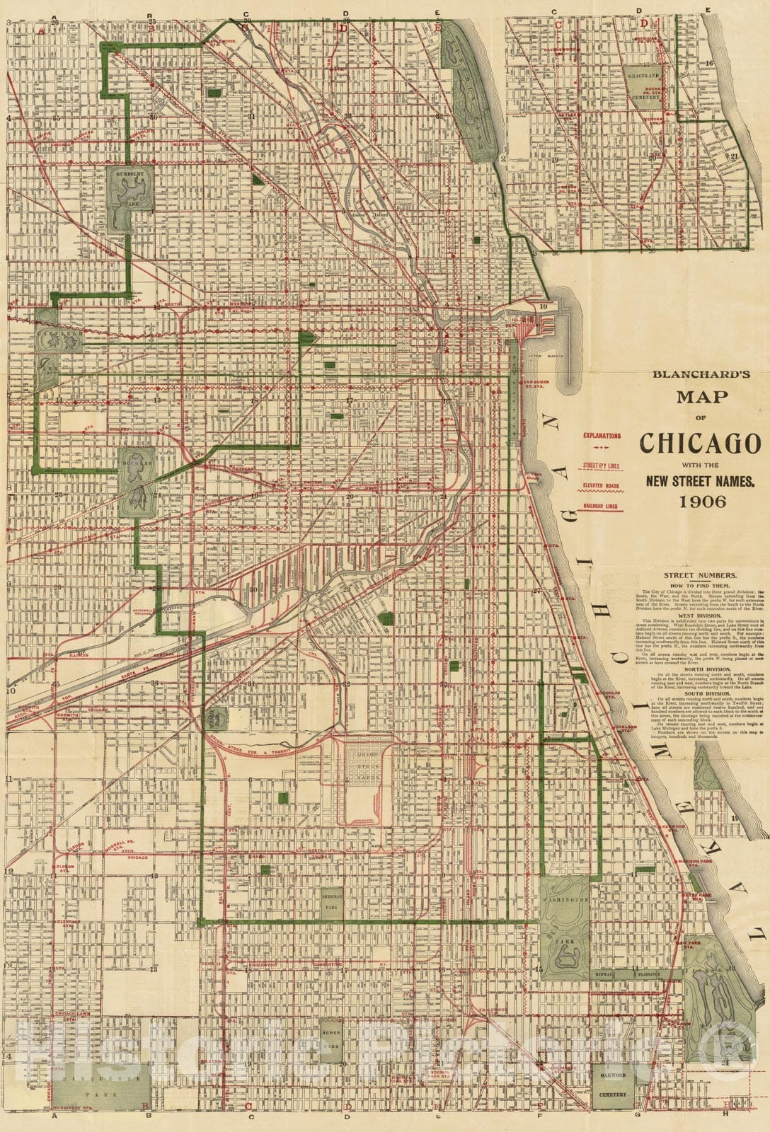 Blanchard's Map of Chicago, Illinois, (IL) 1906 - Vintage Wall Art ...
