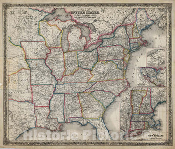 Historic Map : Pocket Map, United States, The Canadas 1852 - Vintage W ...