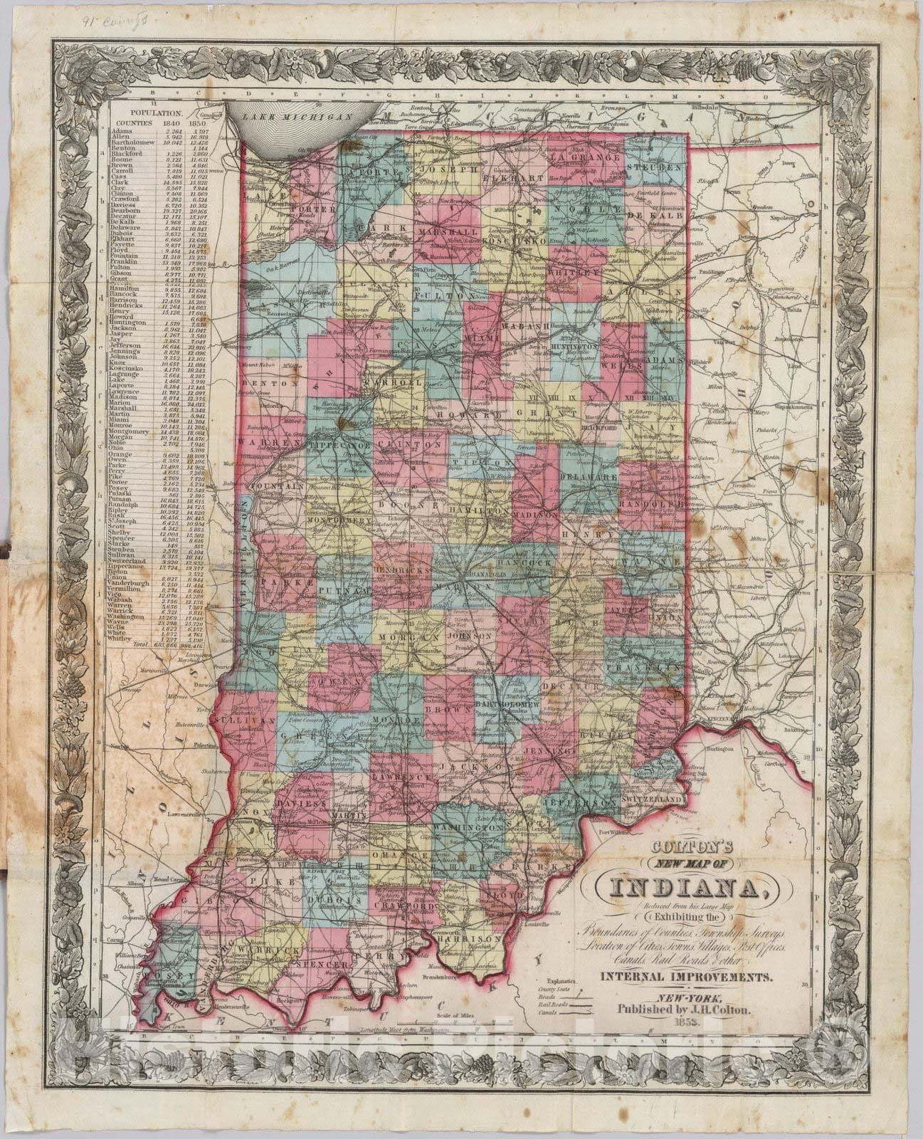 Historic Map : New Map of Indiana, 1853 - Vintage Wall Art – Historic ...