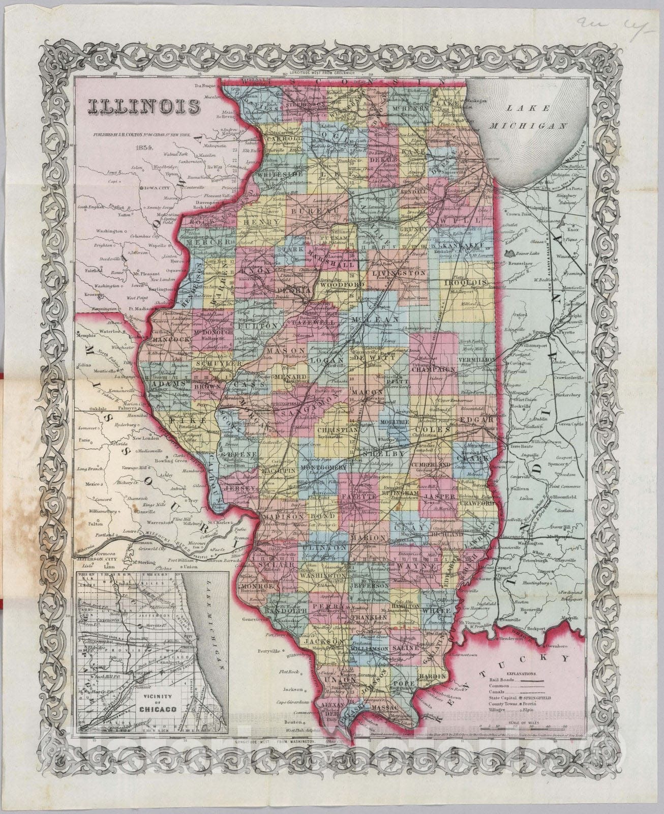 Historic Map : Pocket Map, Illinois 1854 - Vintage Wall Art – Historic ...