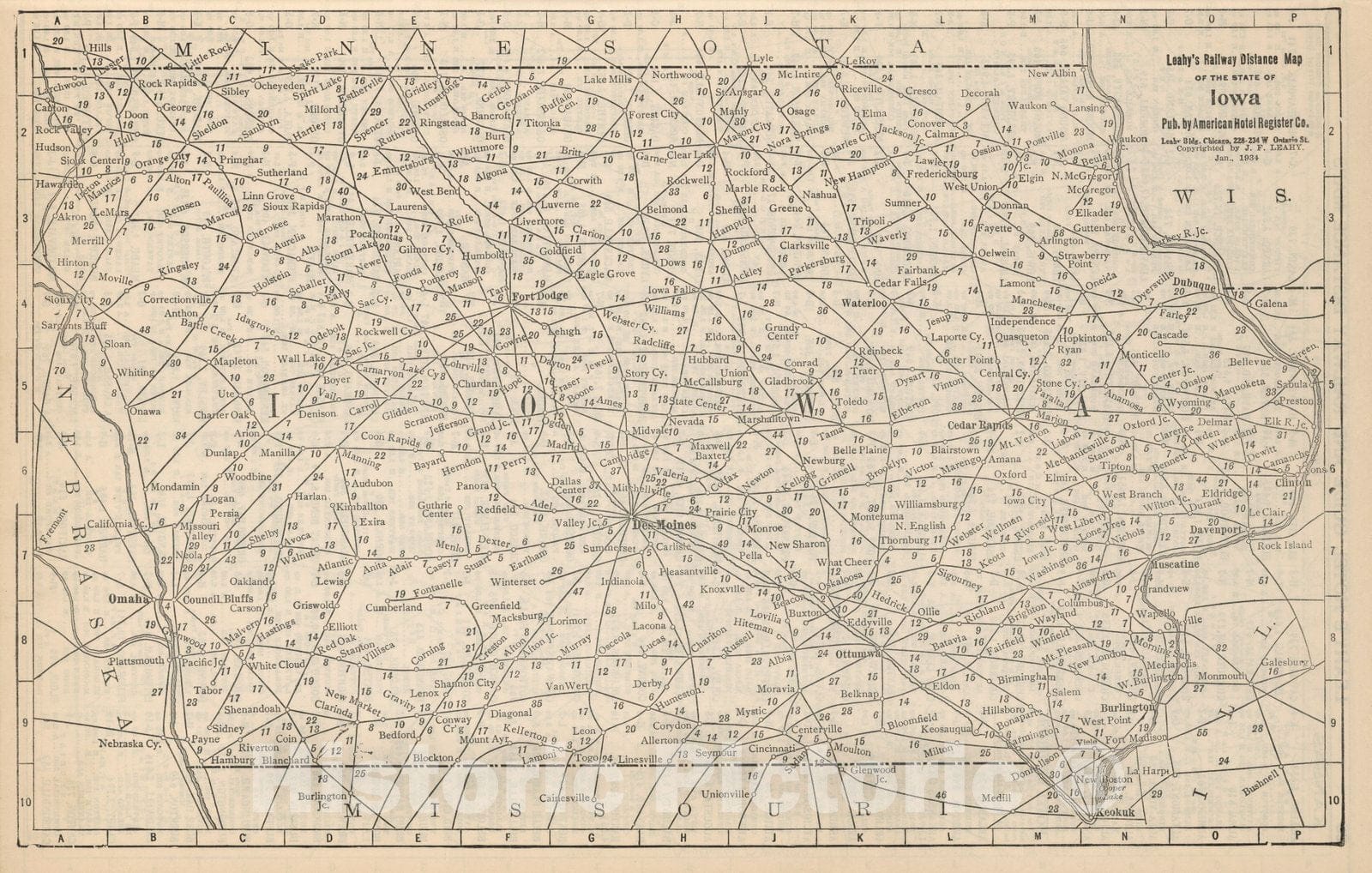 Historic Map : Railway Distance Map of the State of Iowa, 1934 - Vinta ...