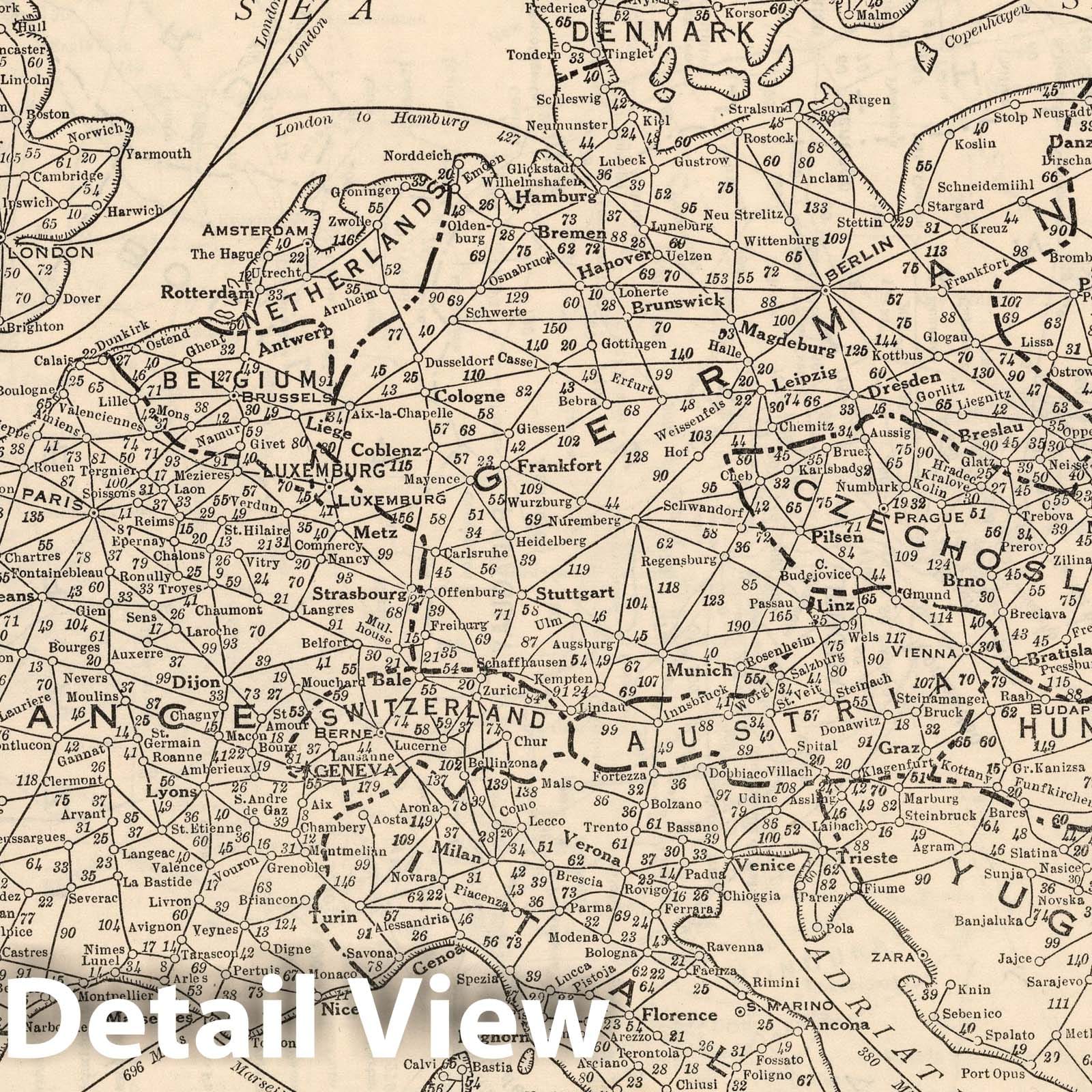 Historic Map : Leaht's Railway Distance Map of Europe, 1934 - Vintage ...