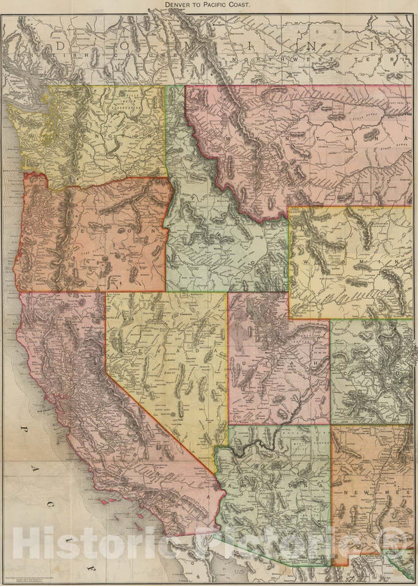 Historic Map : Pocket Map, Denver to Pacific Coast 1898 - Vintage Wall ...