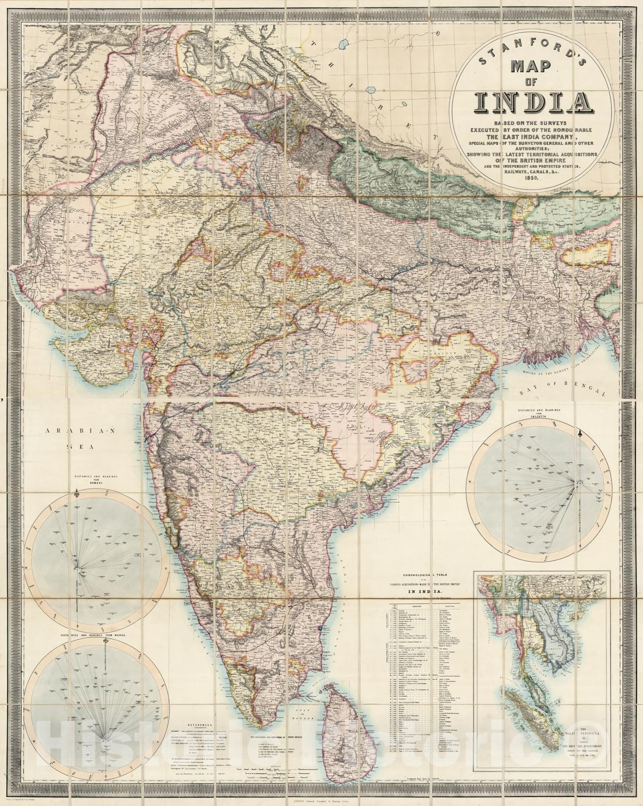 Historic Map - Stanford's Map of India, 1859 - Vintage Wall Art ...
