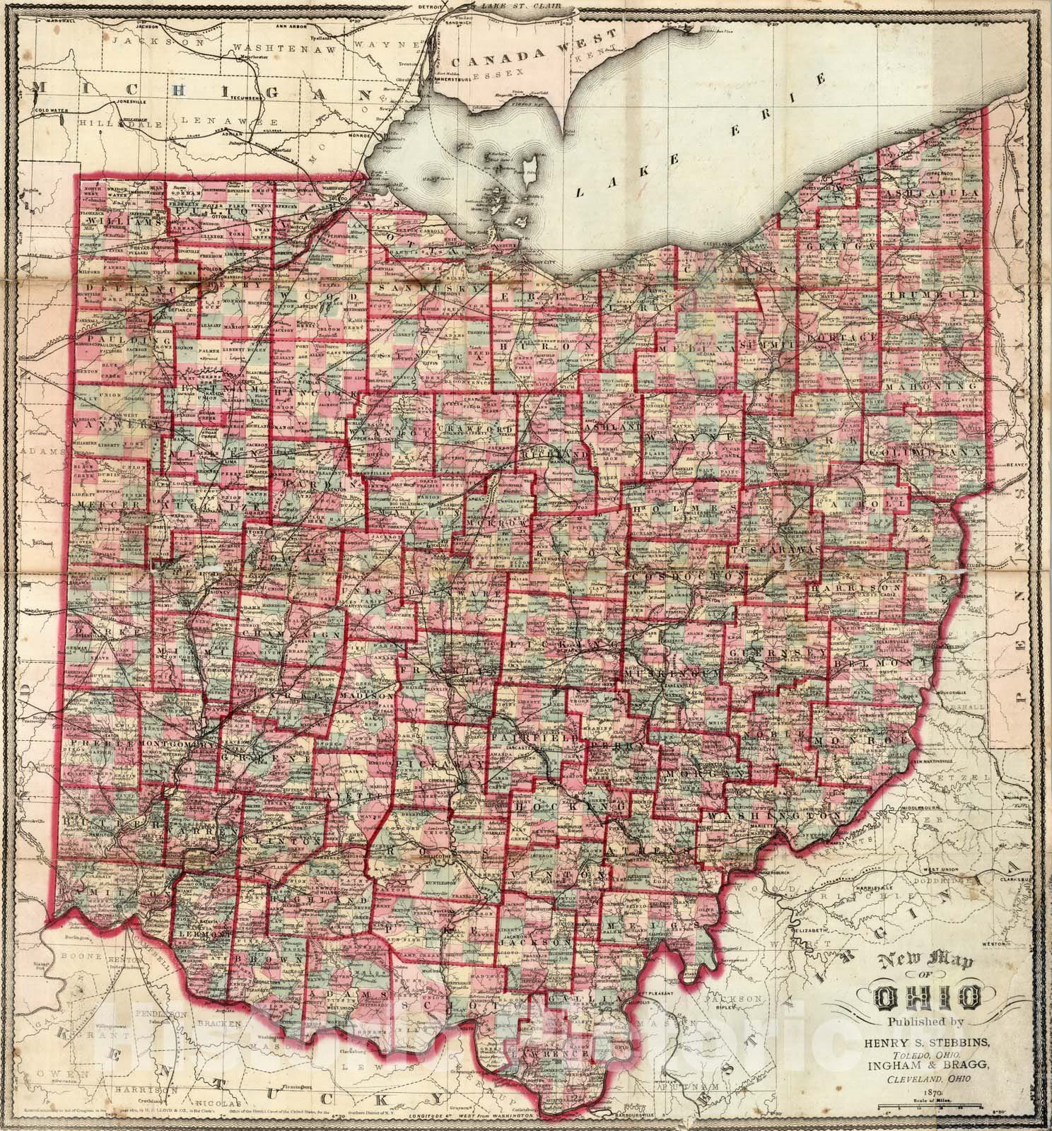 Historic Map : Pocket Map, Ohio 1870 - Vintage Wall Art - Historic Pictoric
