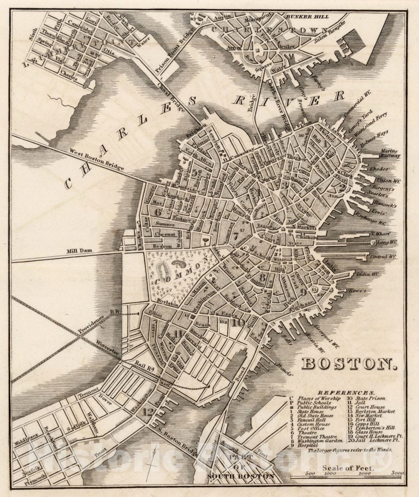 Historic Wall Map : Guide Book, Boston 1844 - Vintage Wall Art ...
