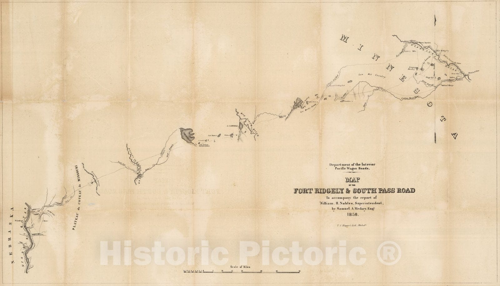 Historic Map : Map of the Fort Ridgely & South Pass Road, 1859 - Vinta ...