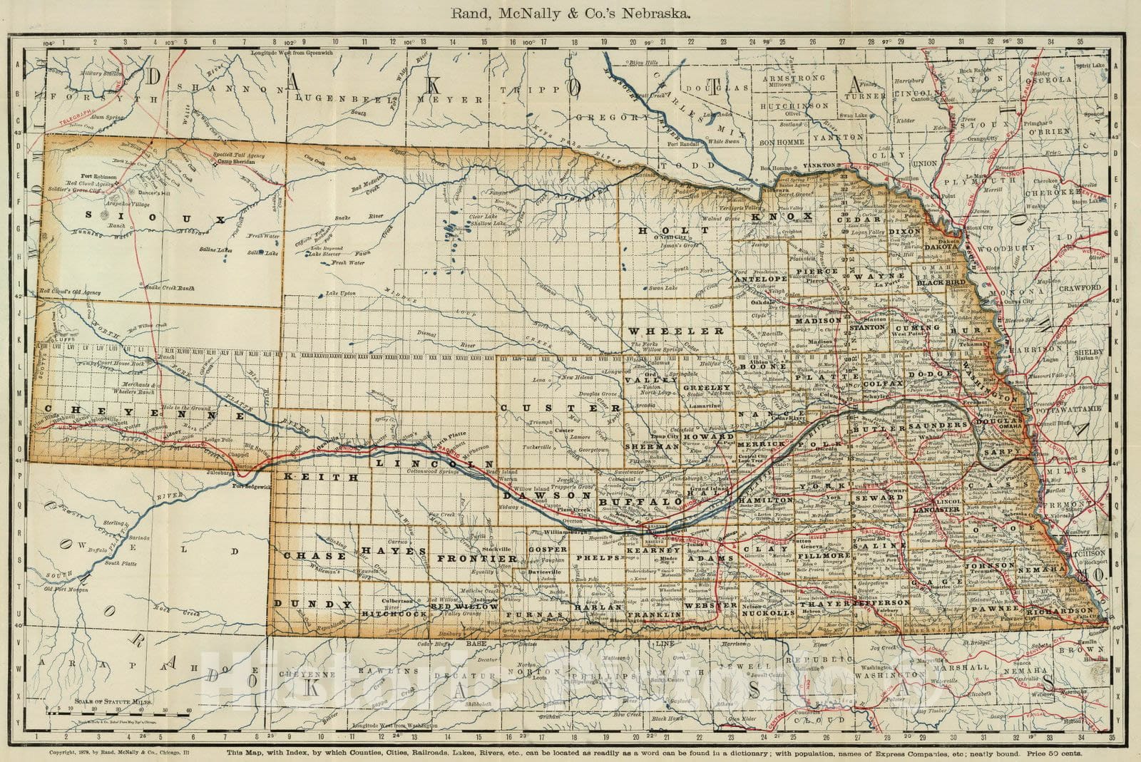 Historic Map : Pocket Map, Nebraska 1879 - Vintage Wall Art – Historic ...