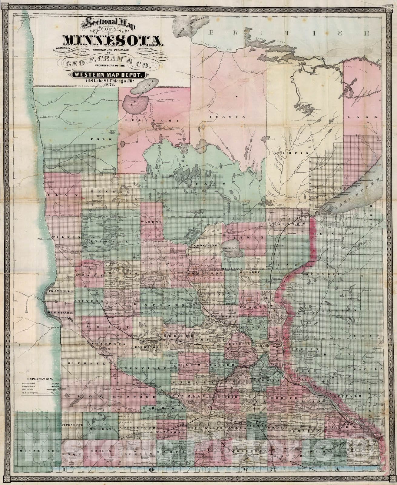 Historic Map : Sectional Map of Minnesota, 1871 - Vintage Wall Art ...