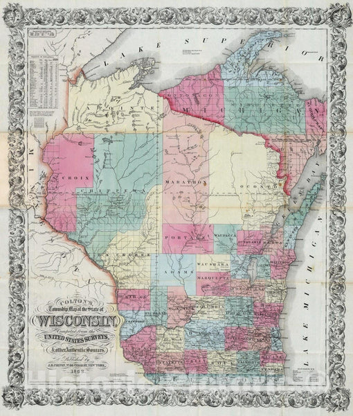 Historic Map : Township Map of the State of Wisconsin, 1852 - Vintage ...