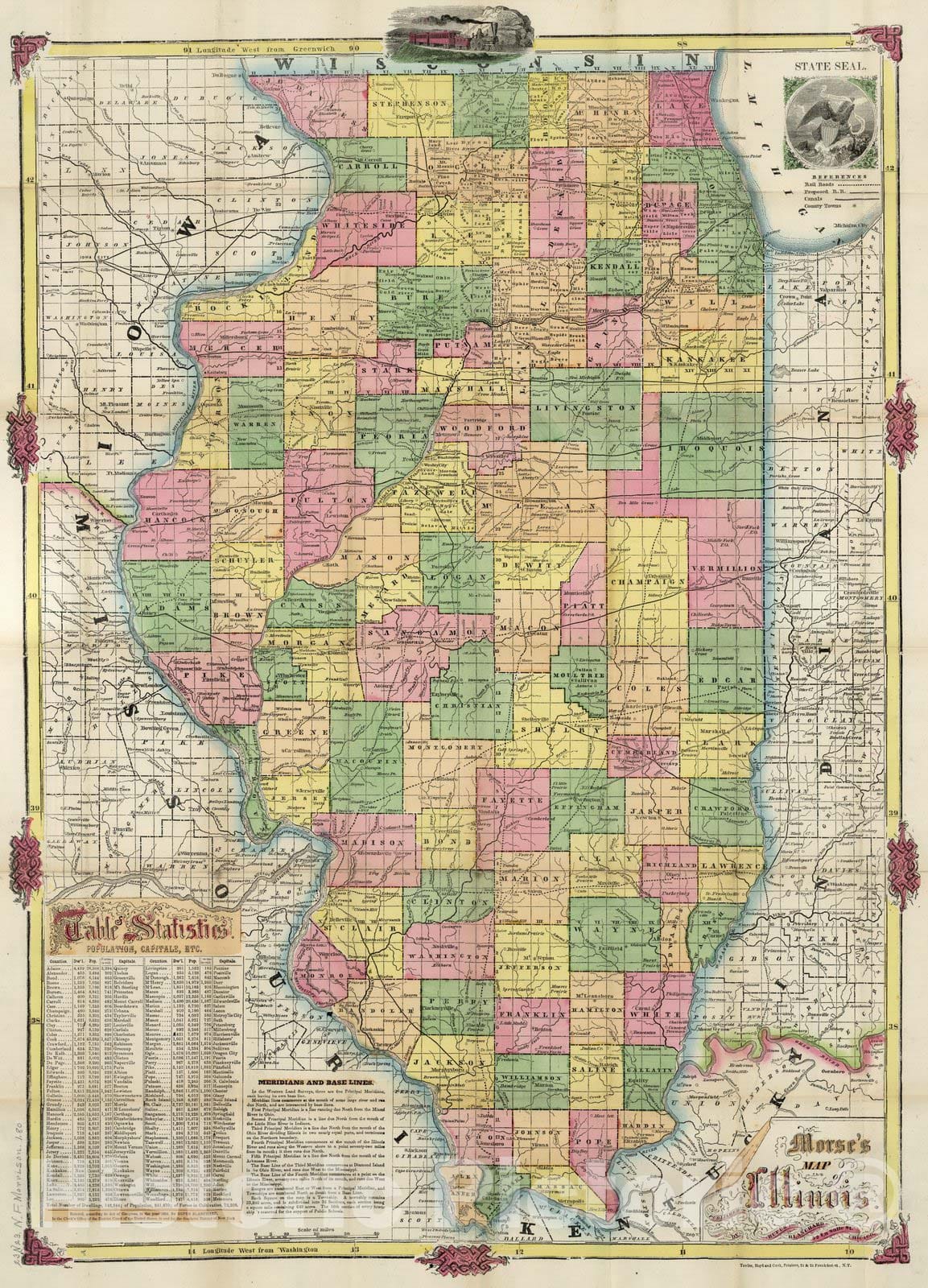 Historic Map : Map of Illinois, 1854 - Vintage Wall Art – Historic Pictoric