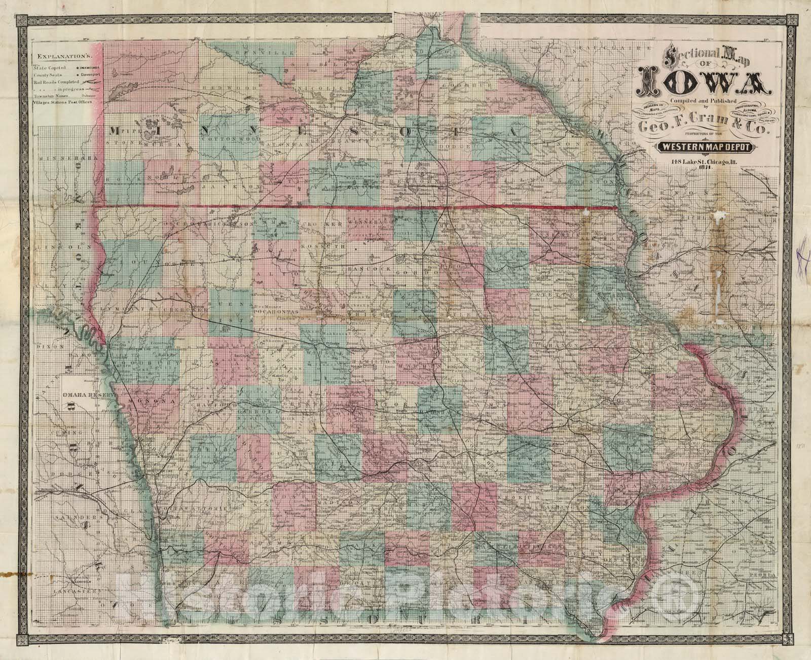 Historic Map : Sectional Map of Iowa, 1871 - Vintage Wall Art ...