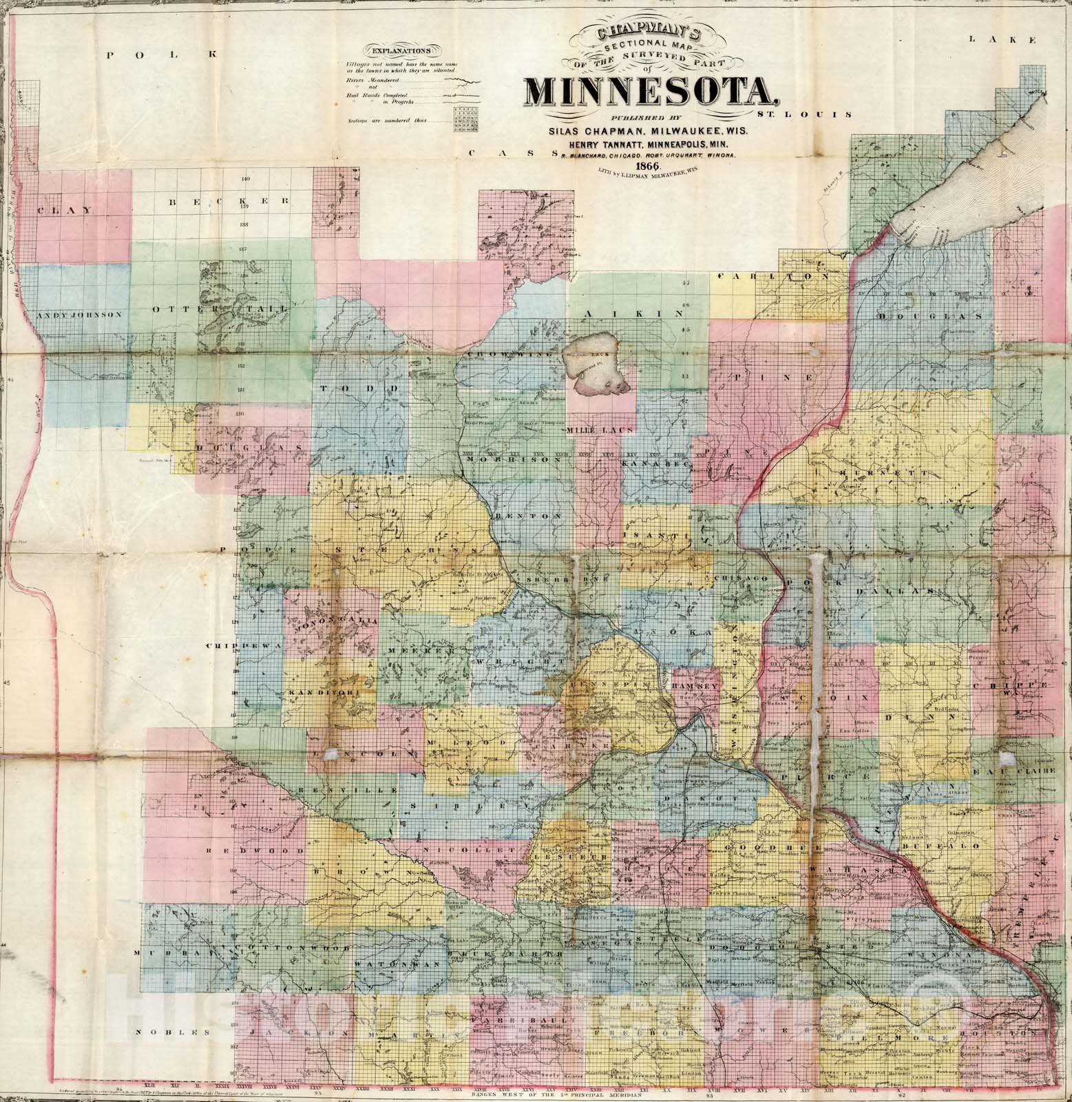 Historic Map : Sectional Map of The Surveyed Part of Minnesota, 1866 ...