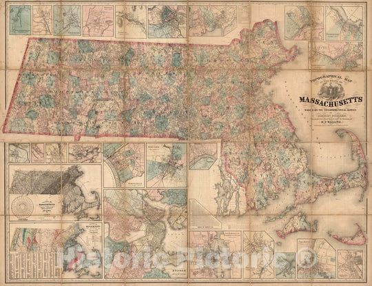 Historic Map : Map of The State of Massachusetts, 1861 - Vintage Wall ...