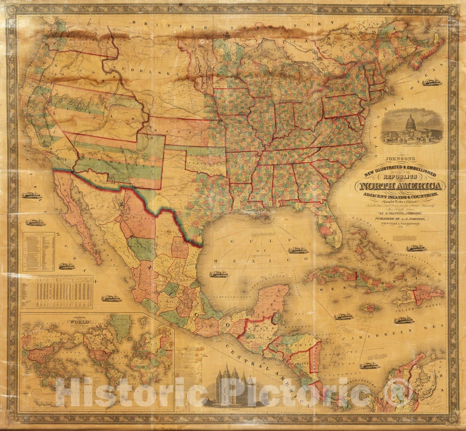 Historic Map : Wall Map, Republics of North America 1859 - Vintage Wal ...