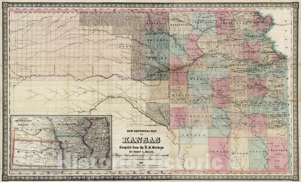 Historic Wall Map : Composite: New Sectional Map of Kansas, 1867 - Vin ...