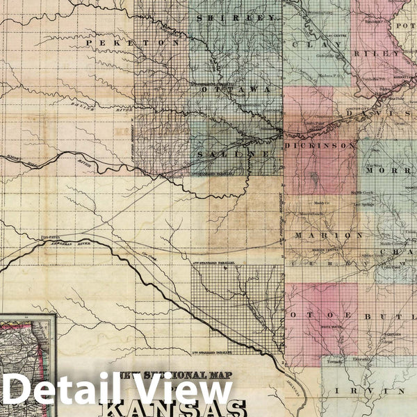 Historic Wall Map : Composite: New Sectional Map of Kansas, 1867 - Vin ...