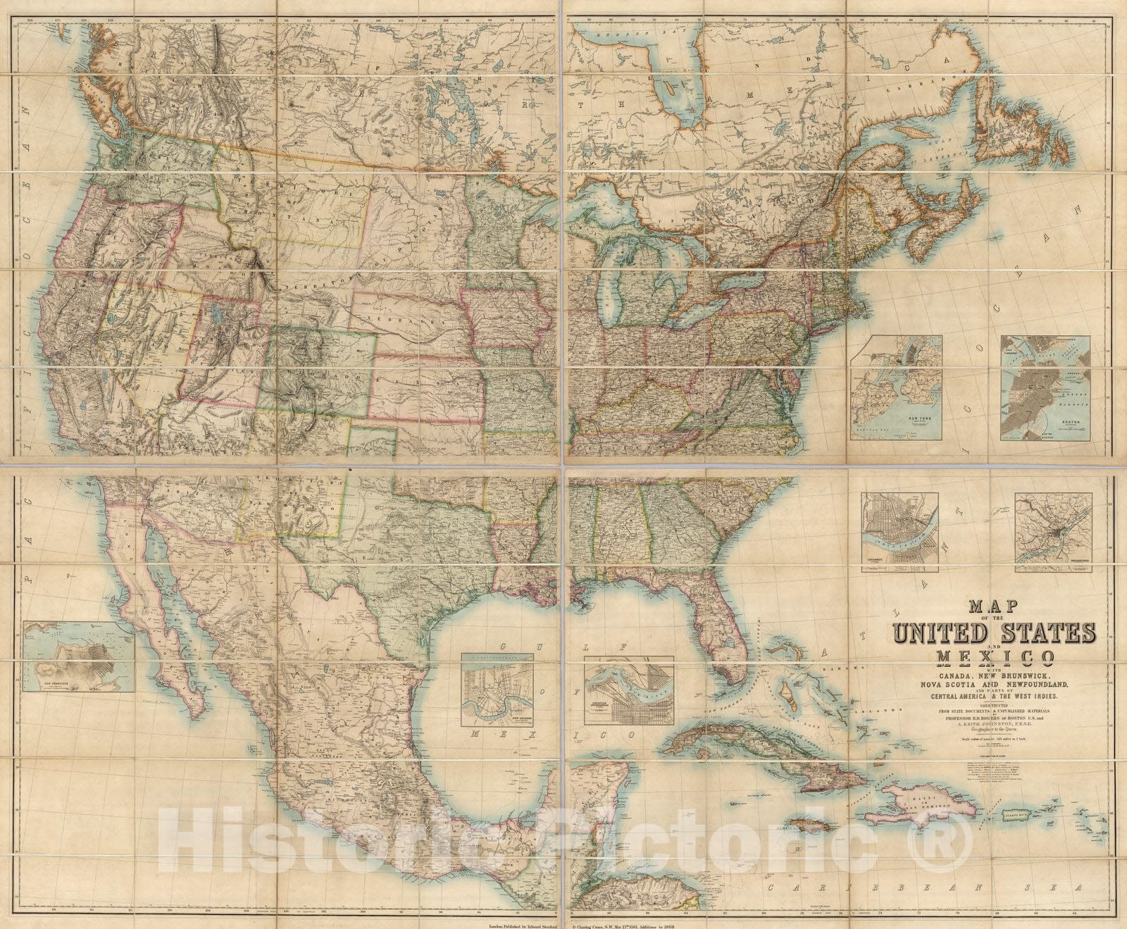 Historic Map : Map of The United States And Mexico, 1869 - Vintage Wal ...