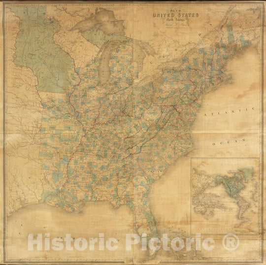 Historic Wall Map : Map of the United States of North America, 1842 ...