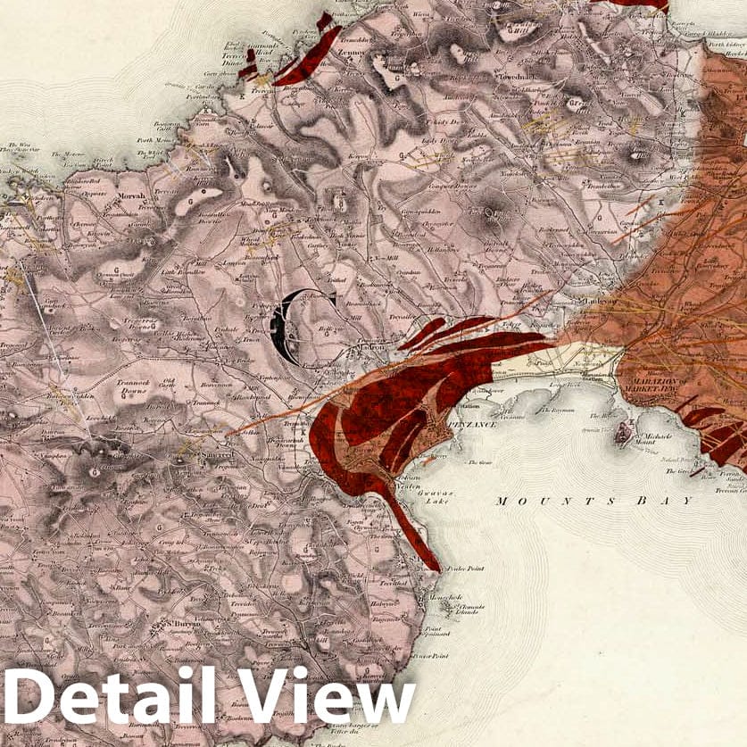 Historic Map : Geologic Atlas Map, 33. Penzance. 1866 - Vintage Wall A ...