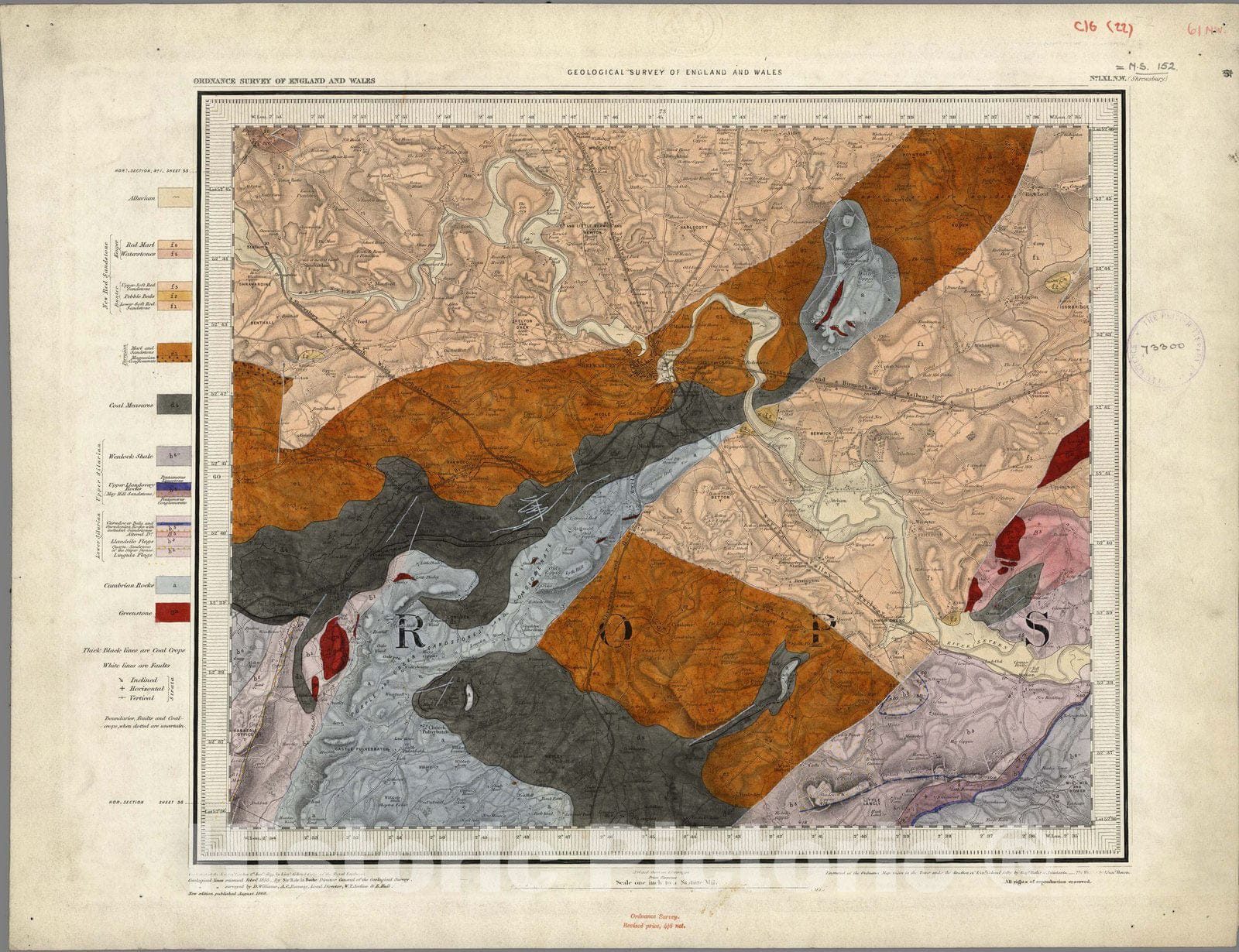 Historic Map : Geologic Atlas Map, 61. Shrewsbury, NW Quad. 1868 - Vin ...