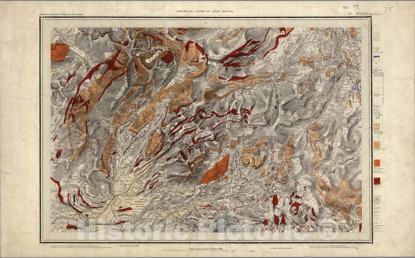Historic Map : Great Britain, Geologic Atlas Map, 75. Harlech, NE Quad ...
