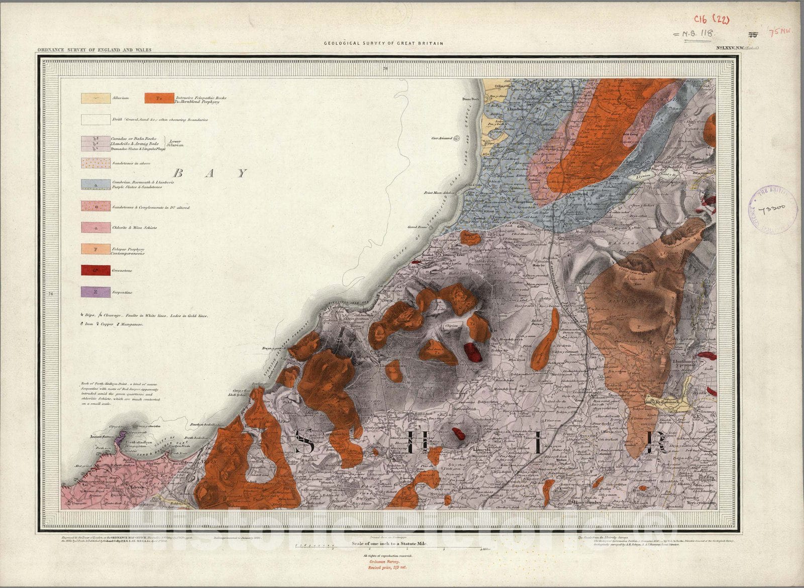 Historic Wall Map : Geologic Atlas Map, 75. Harlech, NW Quad. 1885 - V ...