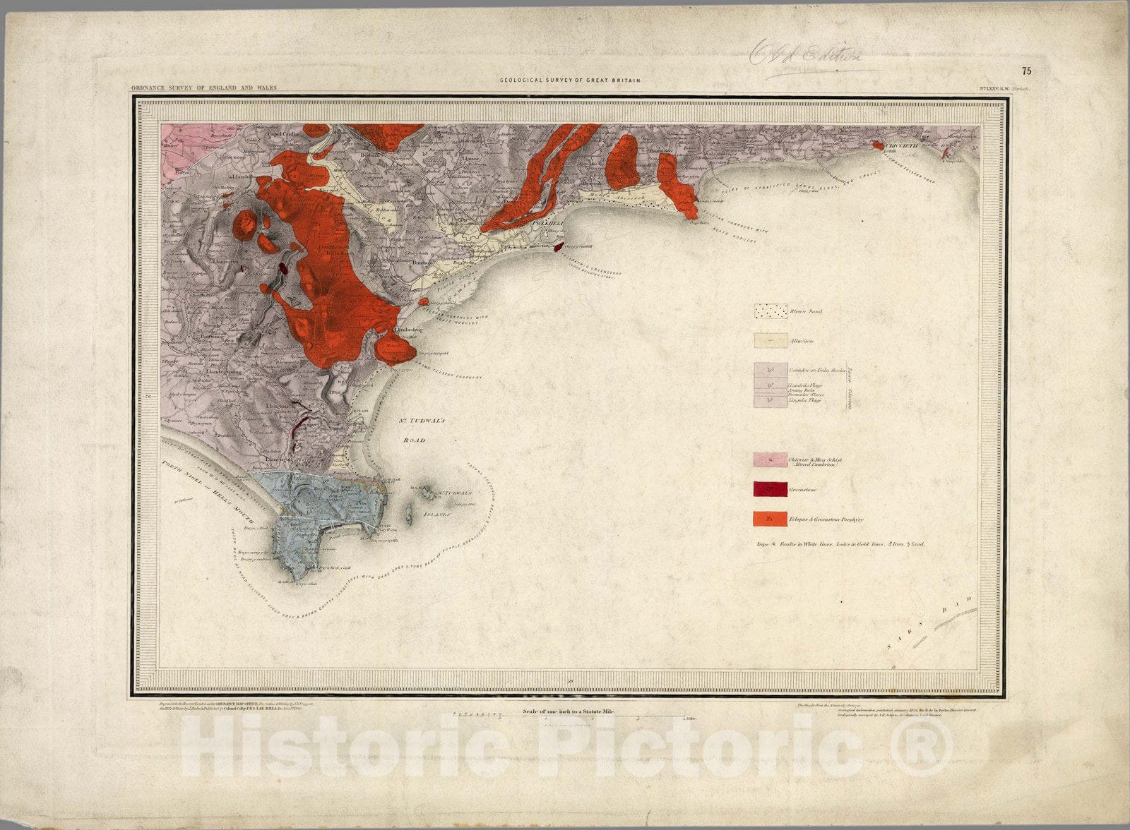 Historic Map : Geologic Atlas Map, 75. Harlech, SW Quad. 1851 - Vintag ...