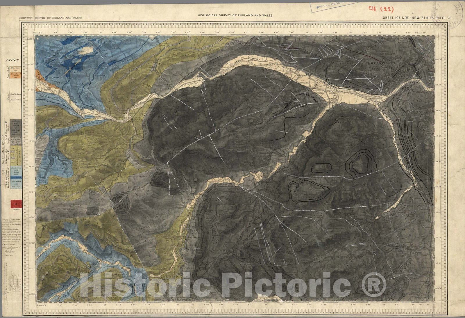 Historic Map : Geologic Atlas Map, 105. Newcastle on Tyne, Newcastle ...