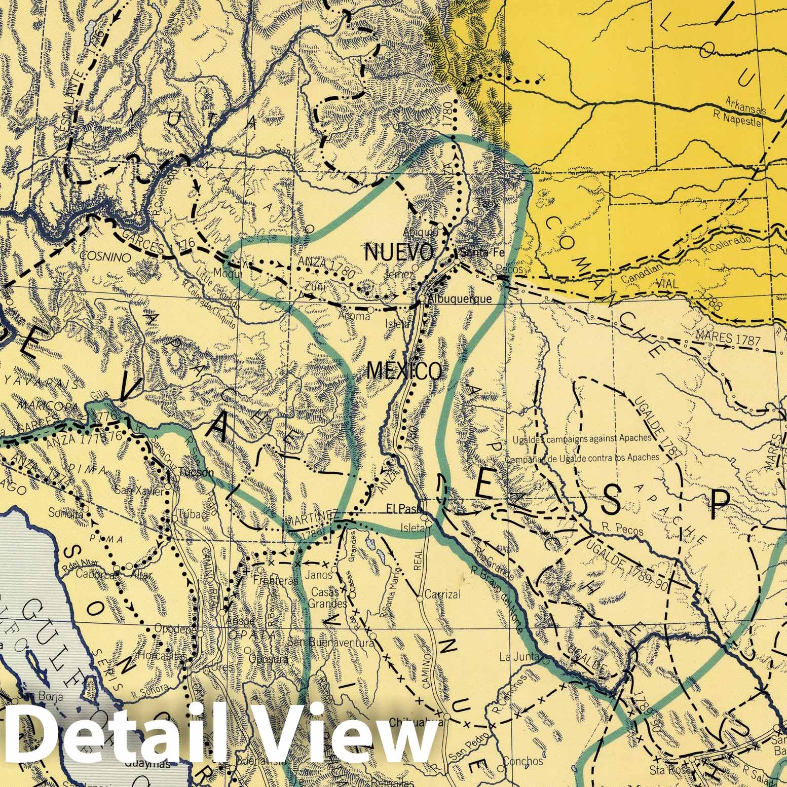 Historic Map - Wall Map, Mexico - Spanish Frontier. 1943 - Vintage Wal ...