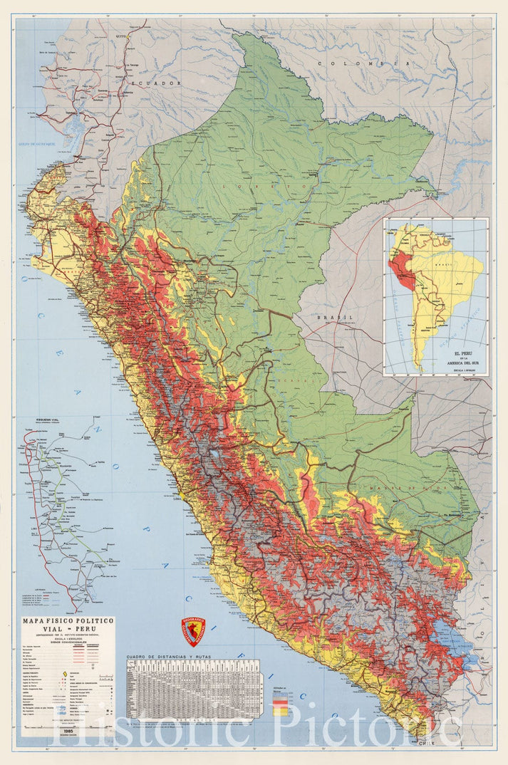 Historic Map : Wall Map, Peru - Physical. 1985 - Vintage Wall Art ...