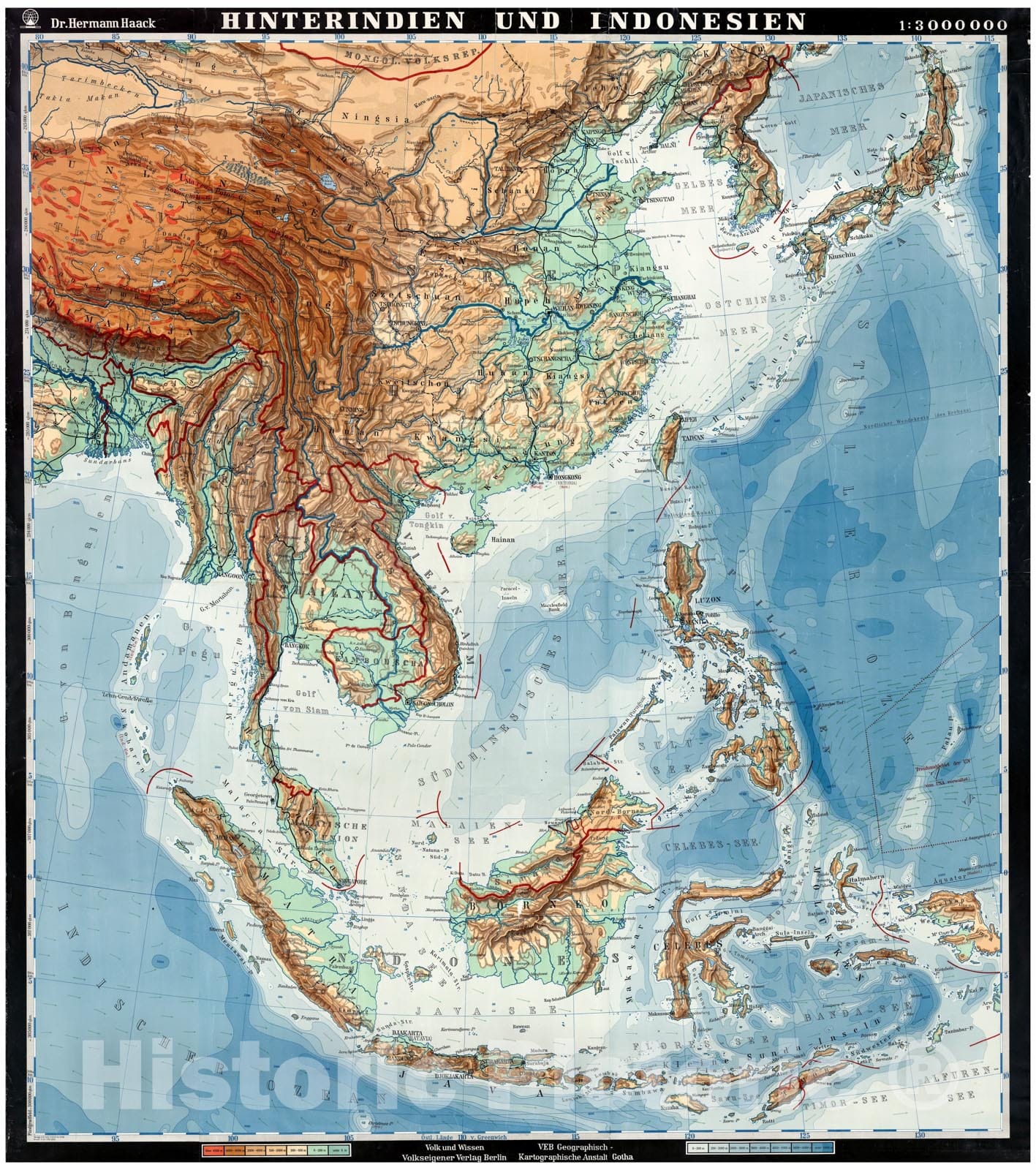Historic Map - Wall Map, East & Southeast Asia - Physical 1955 - Vinta ...