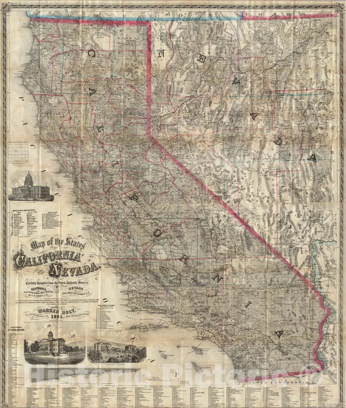 Historic Map : Case Map, California and Nevada. 1881 - Vintage Wall Ar ...