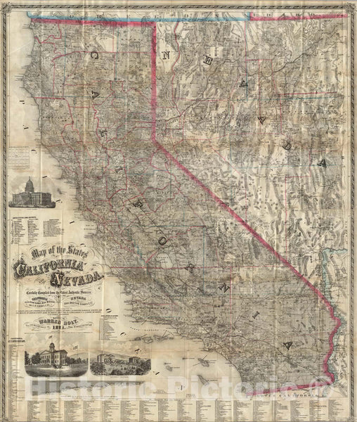Historic Map : Case Map, California and Nevada. 1881 - Vintage Wall Ar - Historic Pictoric