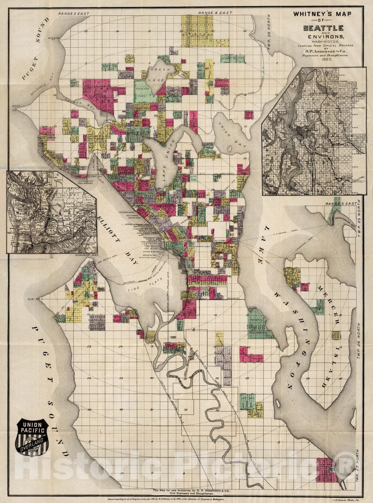 Historic Wall Map : Pocket Map, Seattle And Environs, Washington 1890 ...