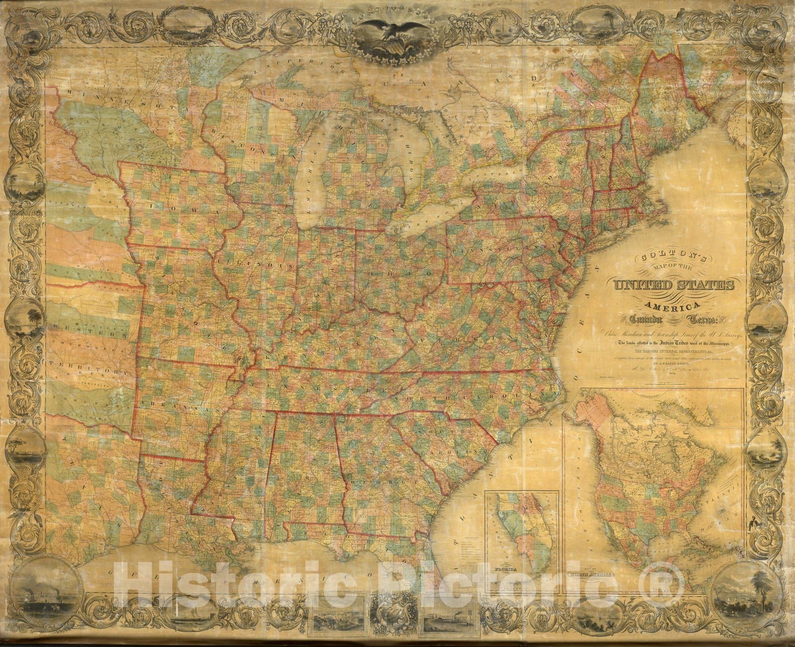 Historic Map : Wall Map, United States. 1854 - Vintage Wall Art ...